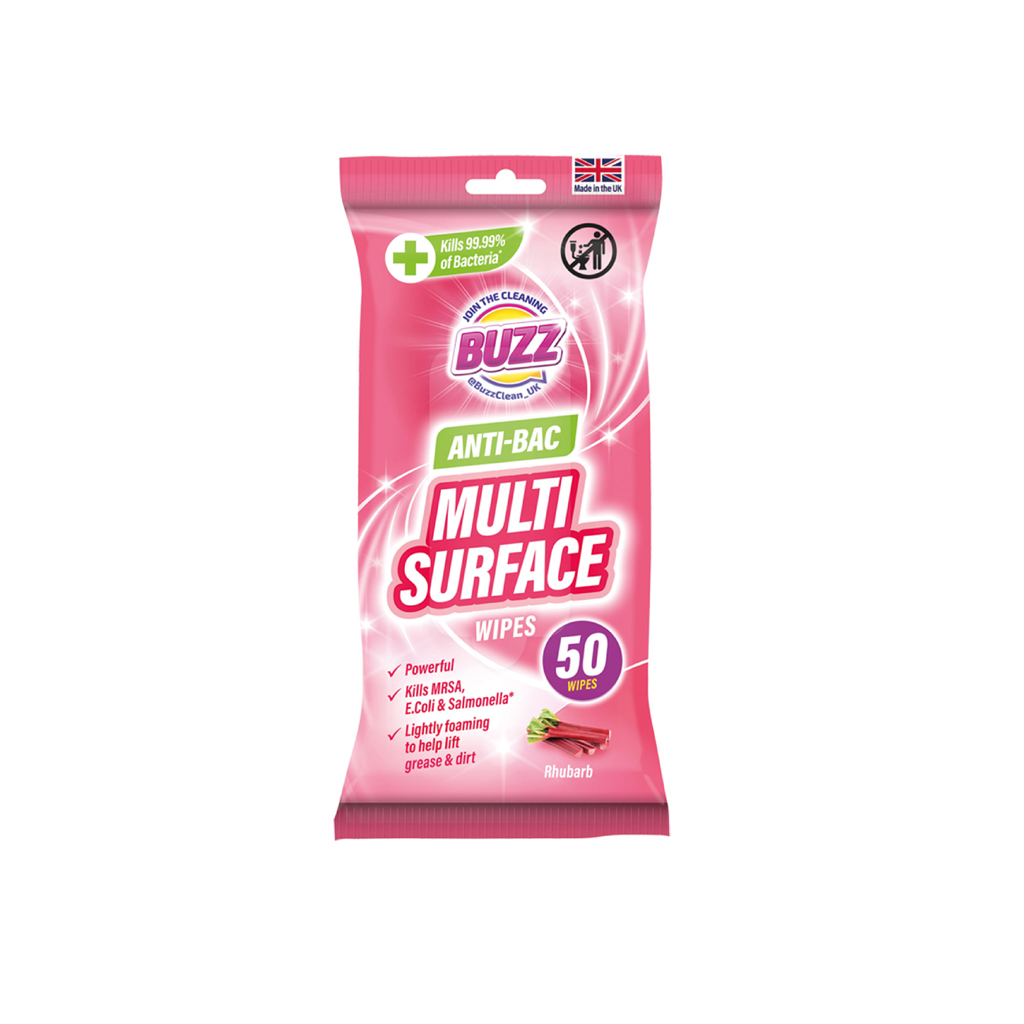 Buzz Anti-Bacterial Wipes Rhubarb 50s | EMT Healthcare